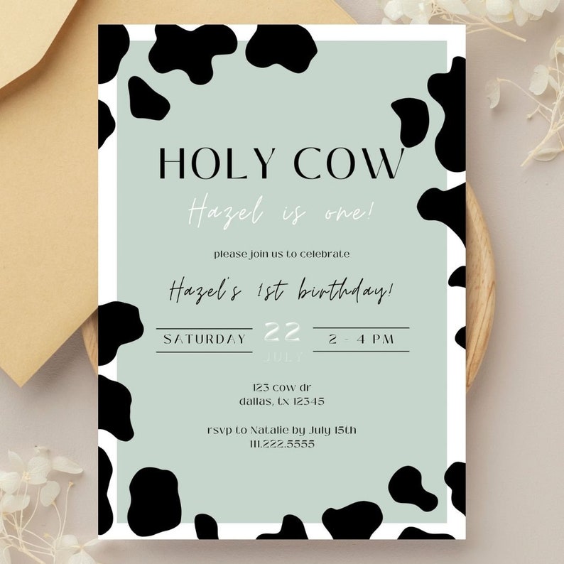 Holy Cow I’m One Birthday Invitation, Holy Cow 1st Birthday Invite ...