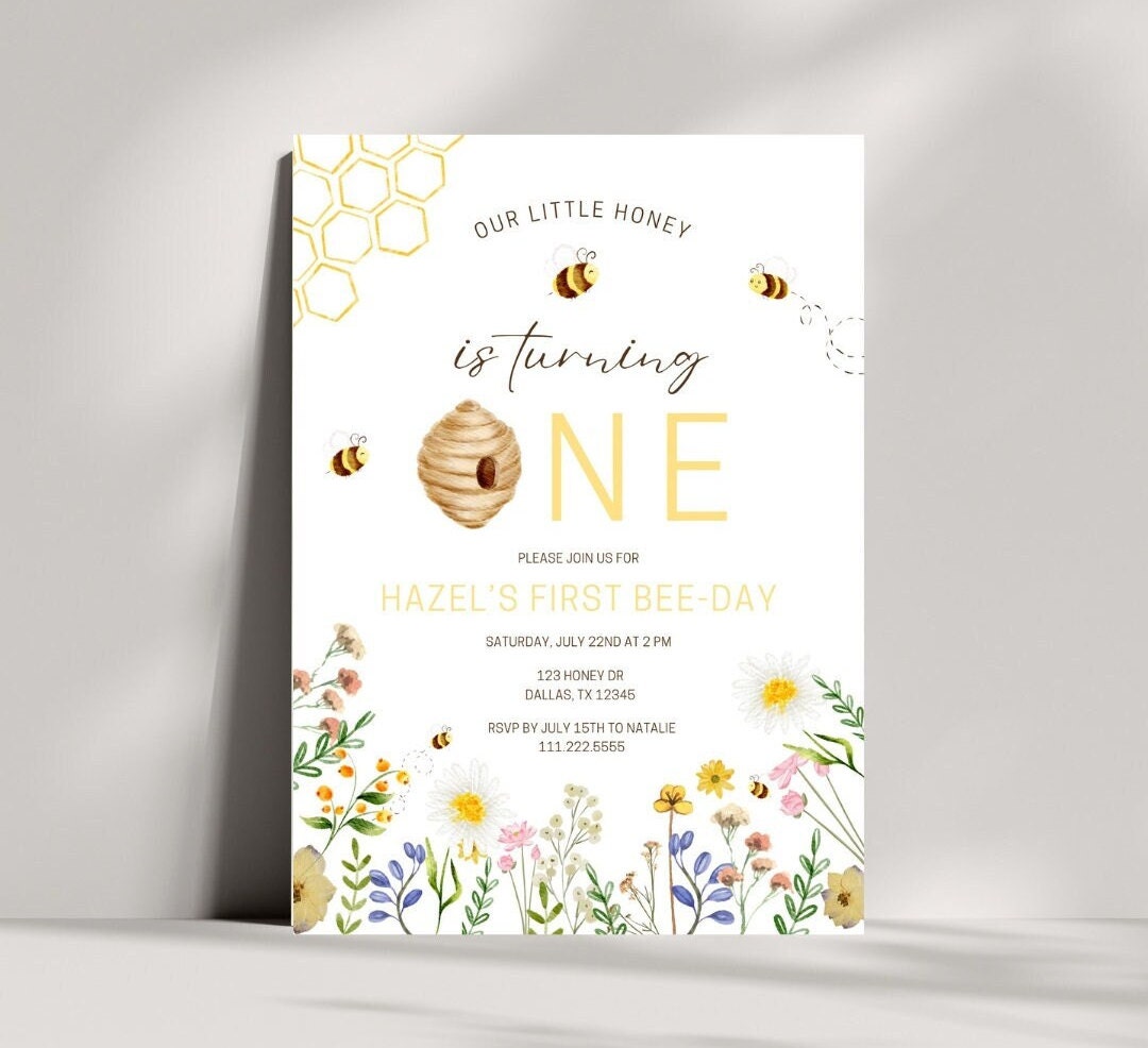 Editable First Bee Day Invitation Bee First Birthday Invitation Our ...