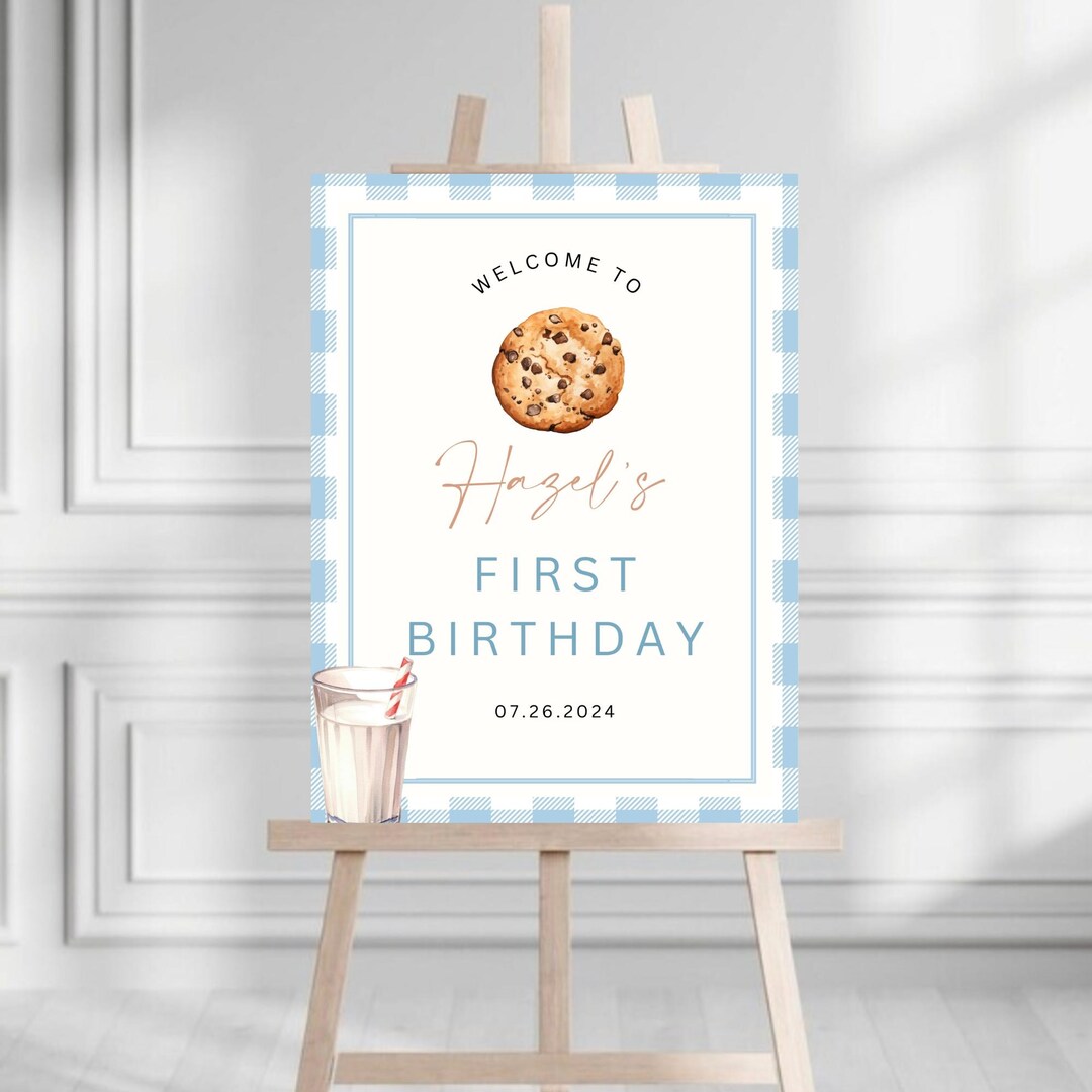 One Sweet Cookie Birthday Welcome Sign | Editable Cookie Theme 1st ...