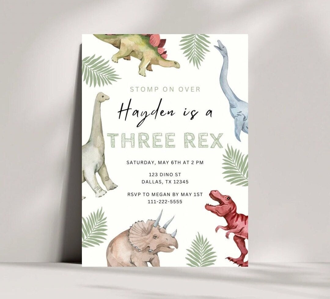 Editable Three Rex Invitation | Dinosaur Birthday Invitation | Three ...