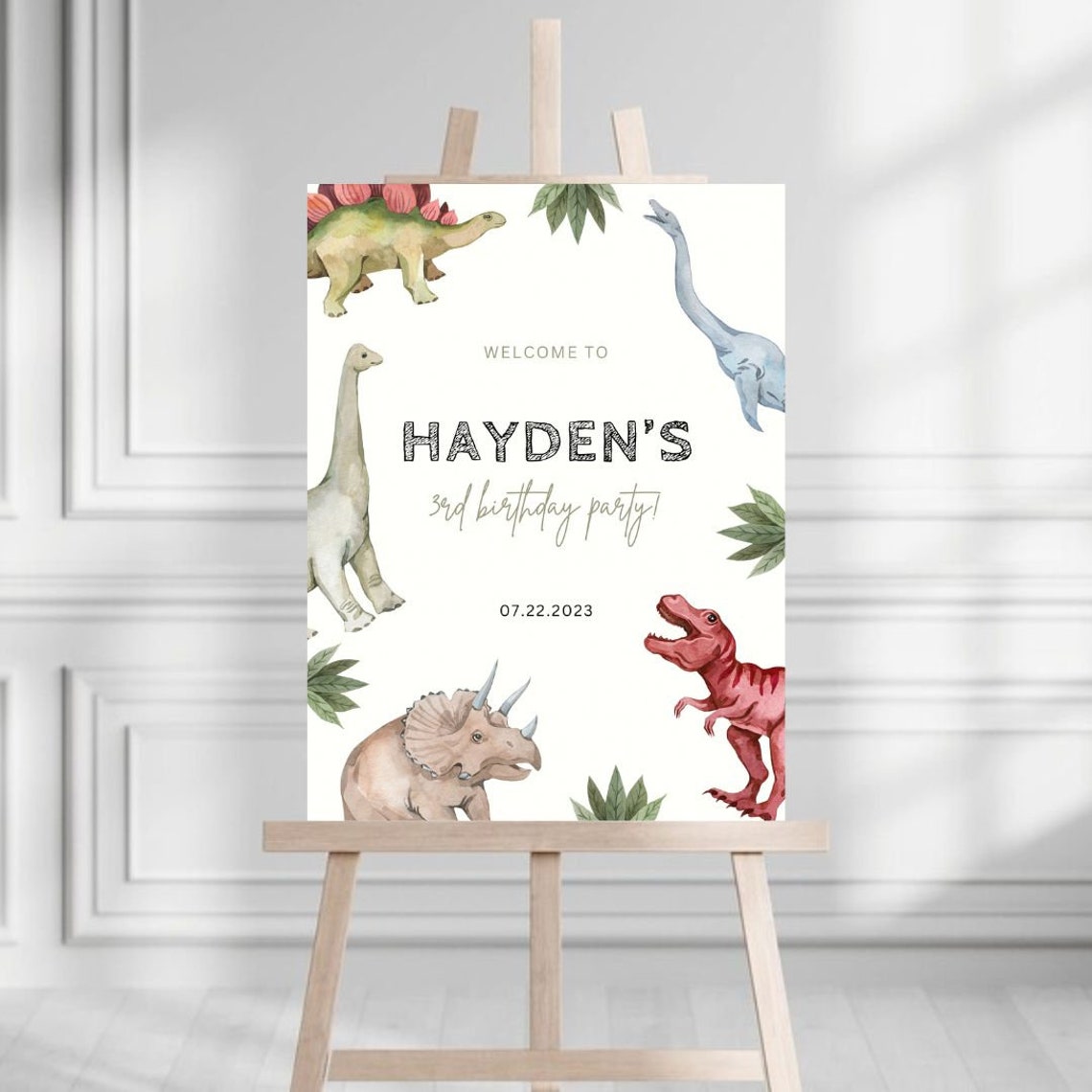 Three-rex Welcome Sign Editable Dinosaur Birthday Welcome - Etsy