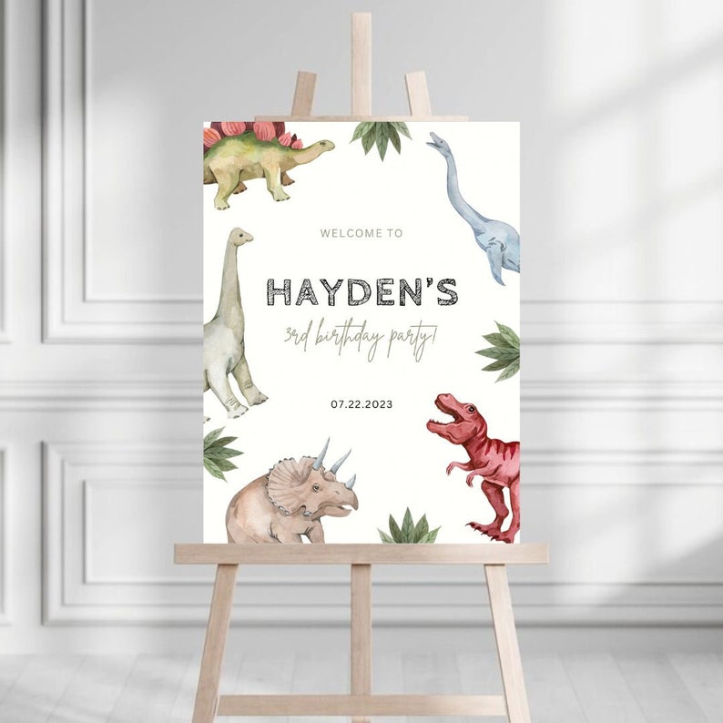 Three-rex Welcome Sign | Editable Dinosaur Birthday Welcome Sign | T ...