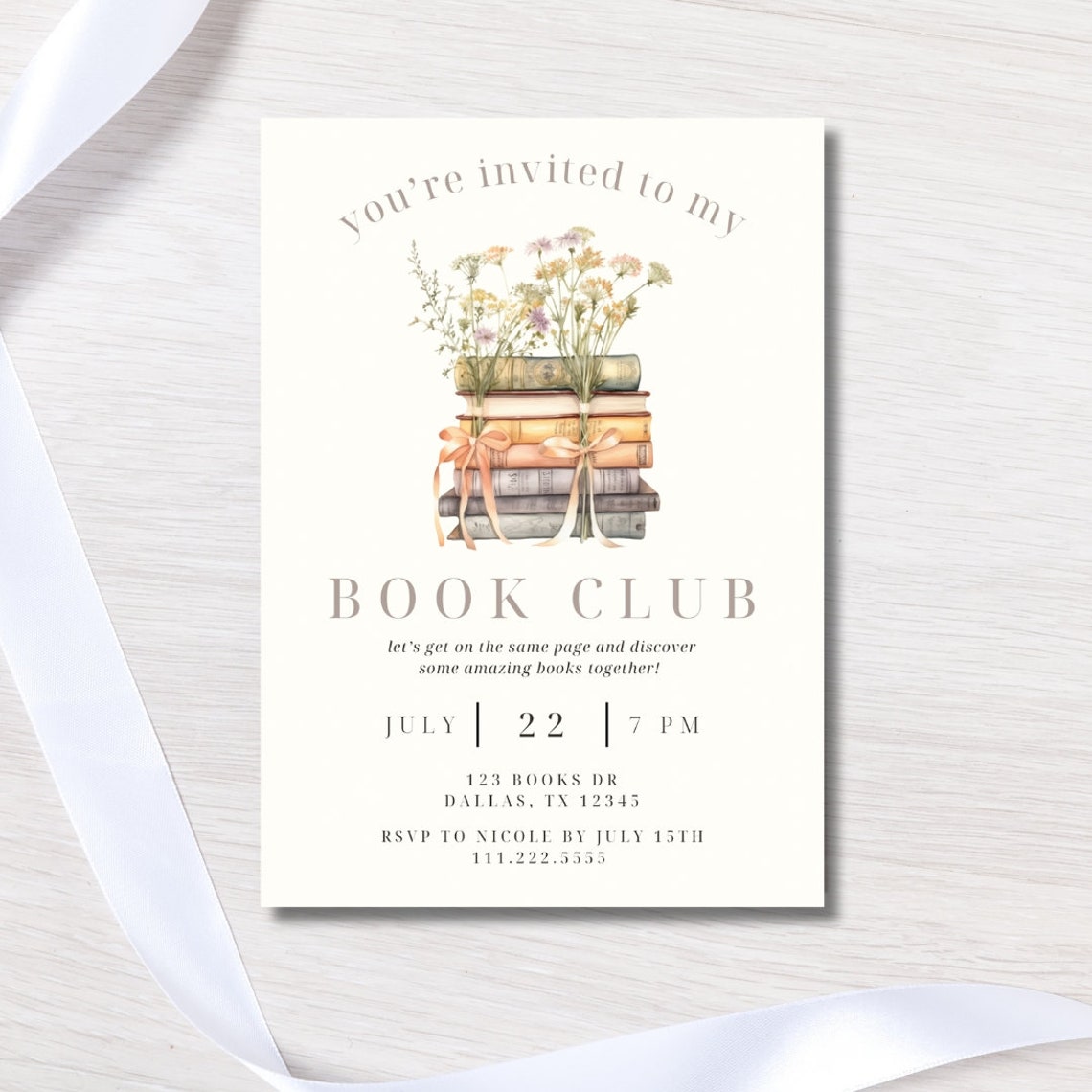 Book Club Editable Invitation Youre Invited to My Book Club Invite ...