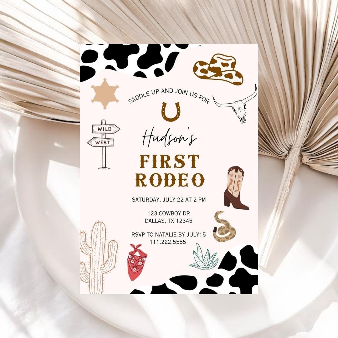 First Rodeo Editable Birthday Invitation | Cowboy Bday Template | Wild ...