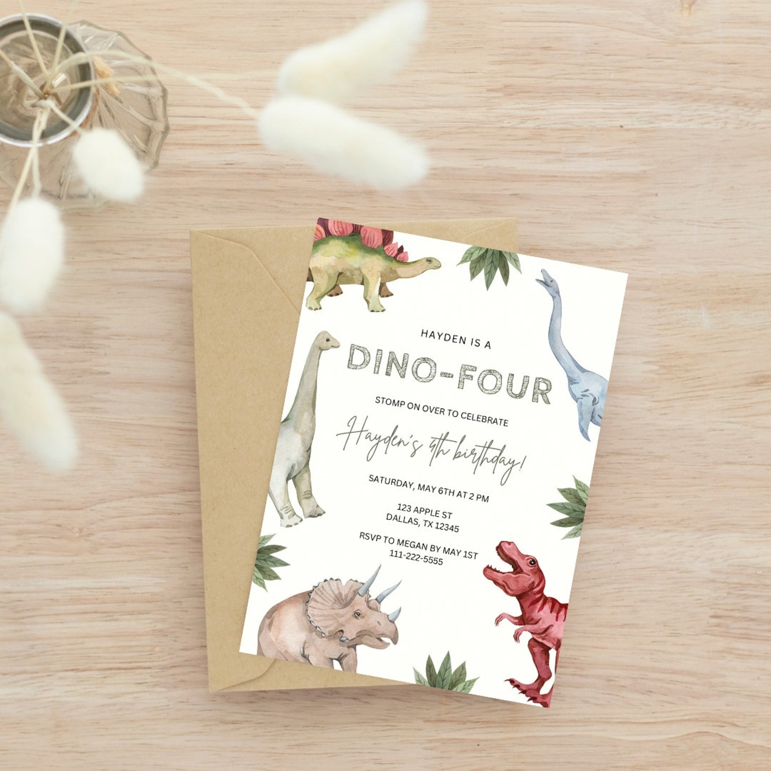 Dino-four Invitation | Dinosaur Birthday Template | Rawr I’m Four ...