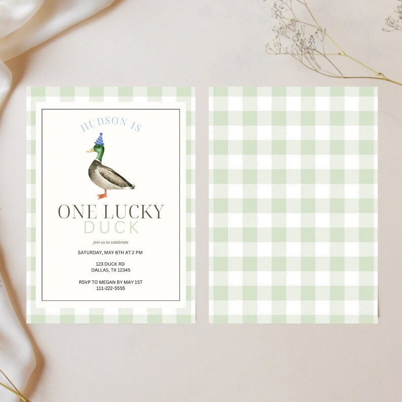 One Lucky Duck Editable Birthday Invitation One Lucky Duck First ...