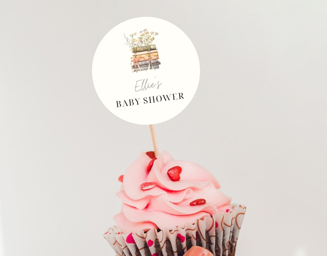 Storybook Baby Shower Printable Cupcake Toppers | Book Stack Cupcake ...