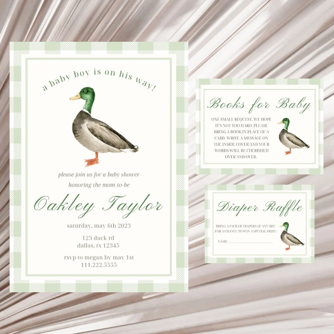 Duck Baby Shower Invitation Bundle | Editable Mallard Duck Boy Baby ...
