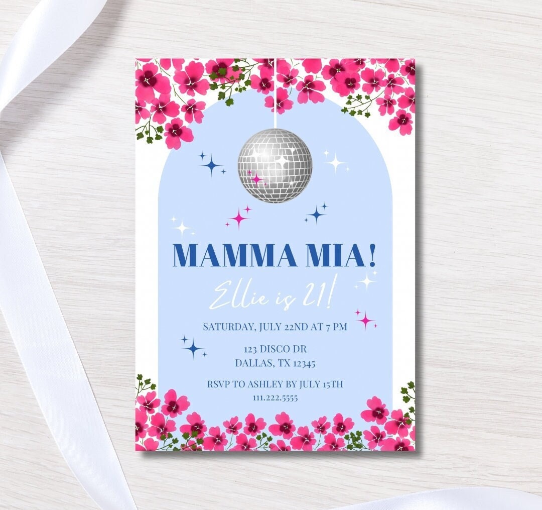 Editable Mamma Mia Birthday Invitation | Mamma Mia Disco | Greek ...