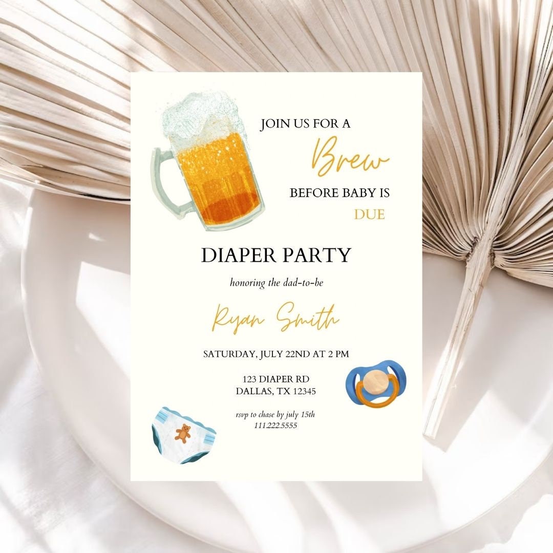 Editable Diaper Party Template Brew Before Baby is Due Invite Dads Baby ...