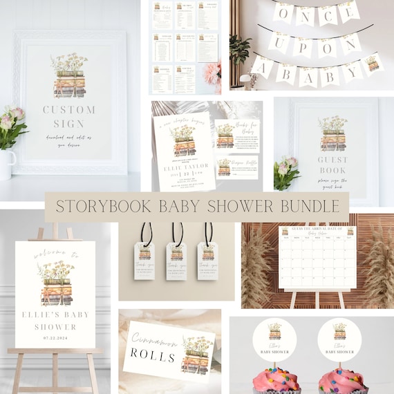 Vintage Book Themed Baby Shower Editable Storybook Baby Shower Welcome
