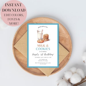 Editable Milk and Cookies First Birthday Invitation | Minimal Milk and ...