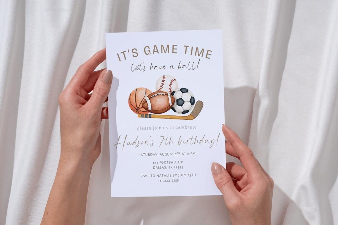 Editable Sports Theme Birthday Invitation | Minimalist Multi Sport Bday ...