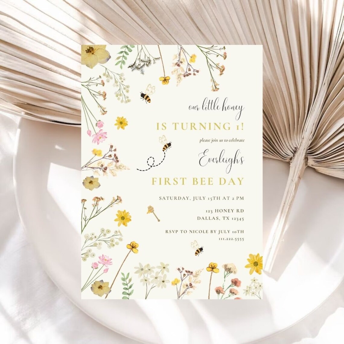 Editable Bee First Birthday Invitation First Bee Day Invitation Our ...