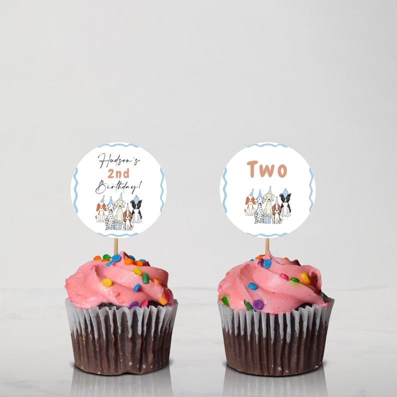 Dog Theme Birthday Cupcake Toppers | Editable Puppy Pawty Theme Cupcake ...