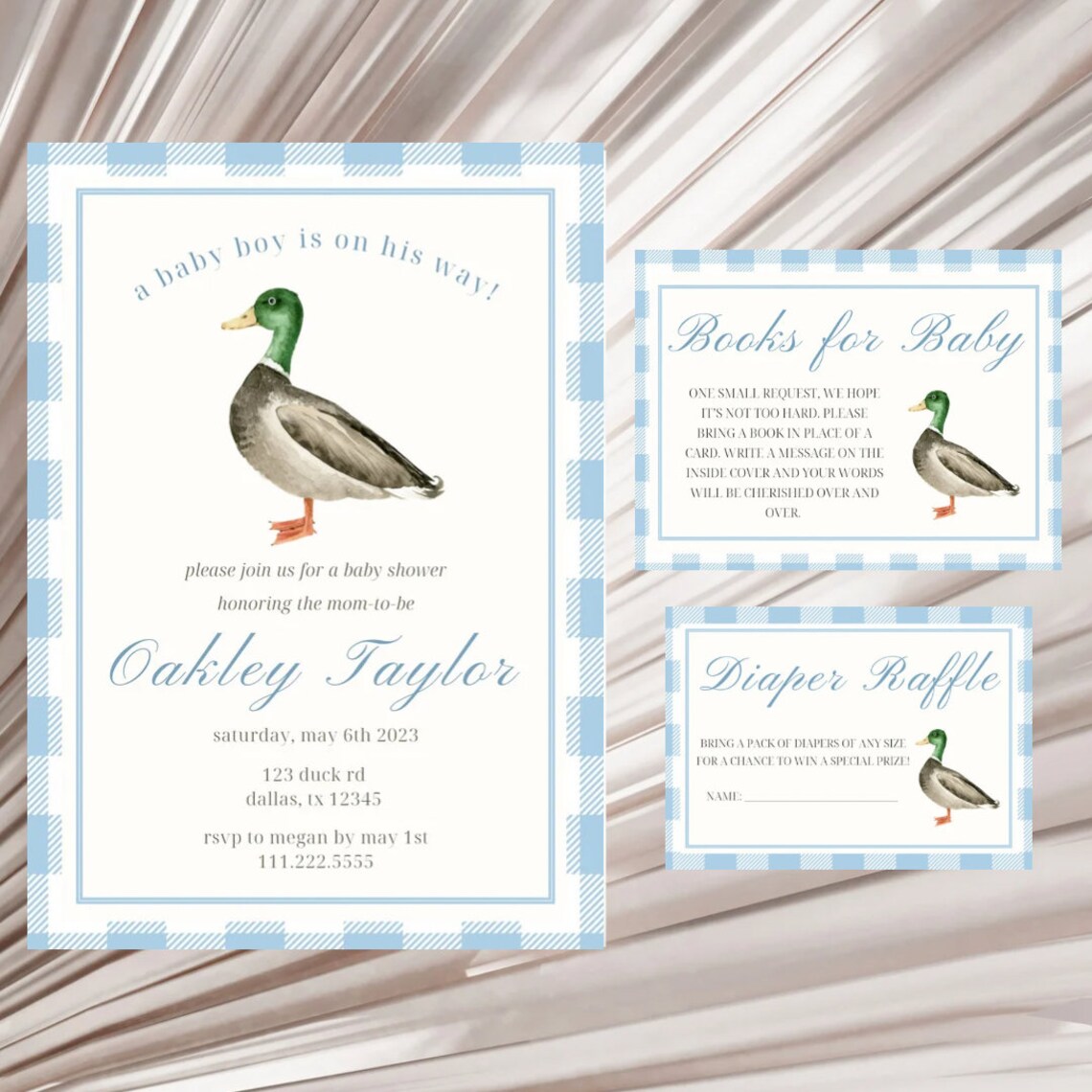 Duck Baby Shower Invitation Bundle Editable Mallard Duck Boy Baby ...