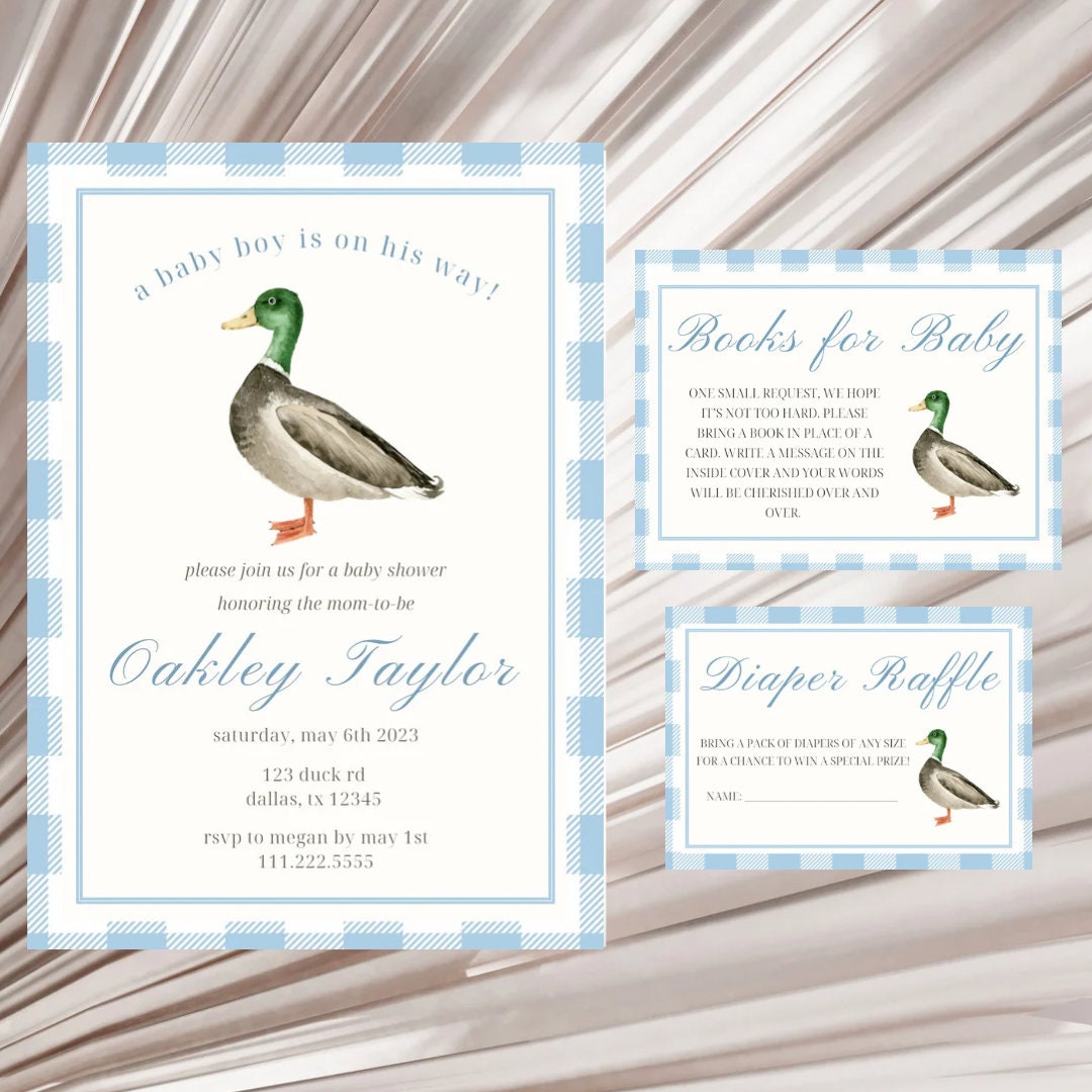 Duck Baby Shower Invitation Bundle | Editable Mallard Duck Boy Baby ...