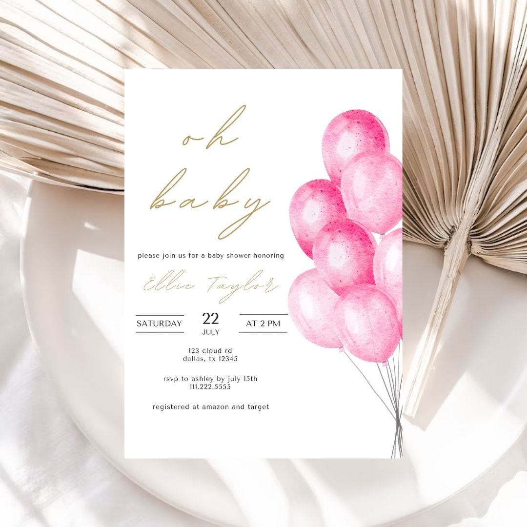 Pink Balloon Baby Shower Invitation | She’s Ready to Pop Baby Shower ...