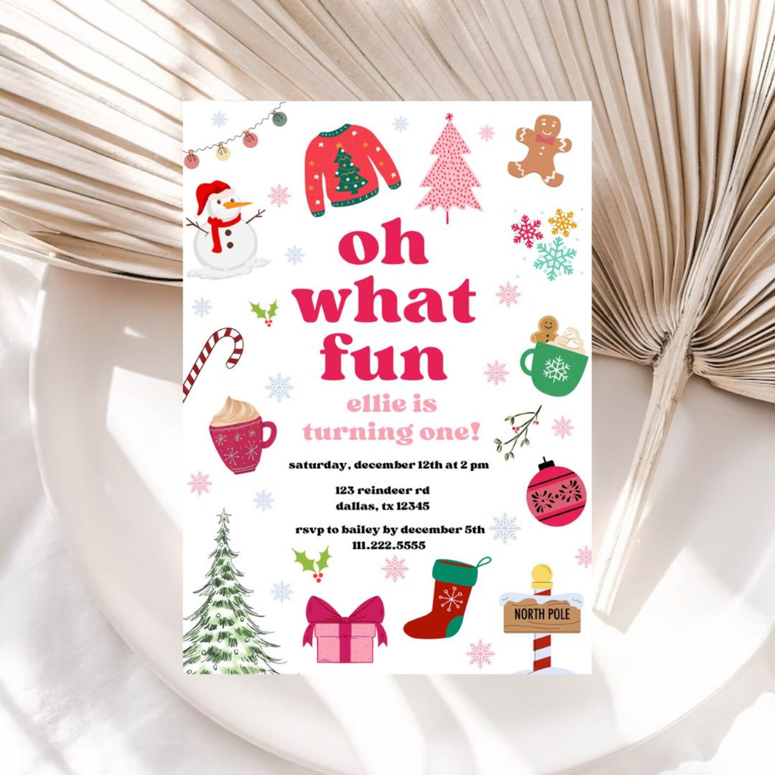 Editable Christmas Birthday Invitation Oh What Fun It is to Be One Red ...
