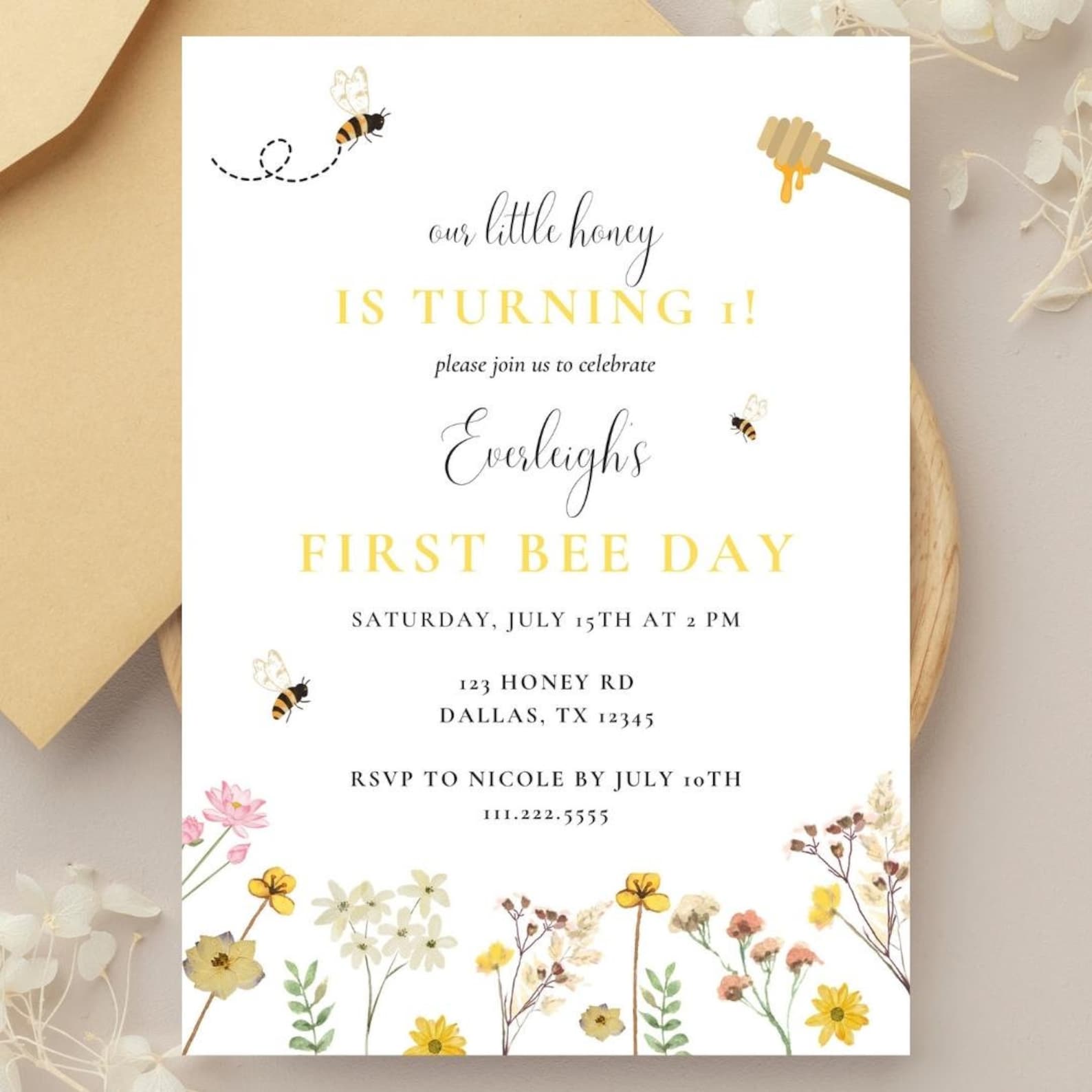 First Bee Day Editable Invitation Bee First Birthday - Etsy