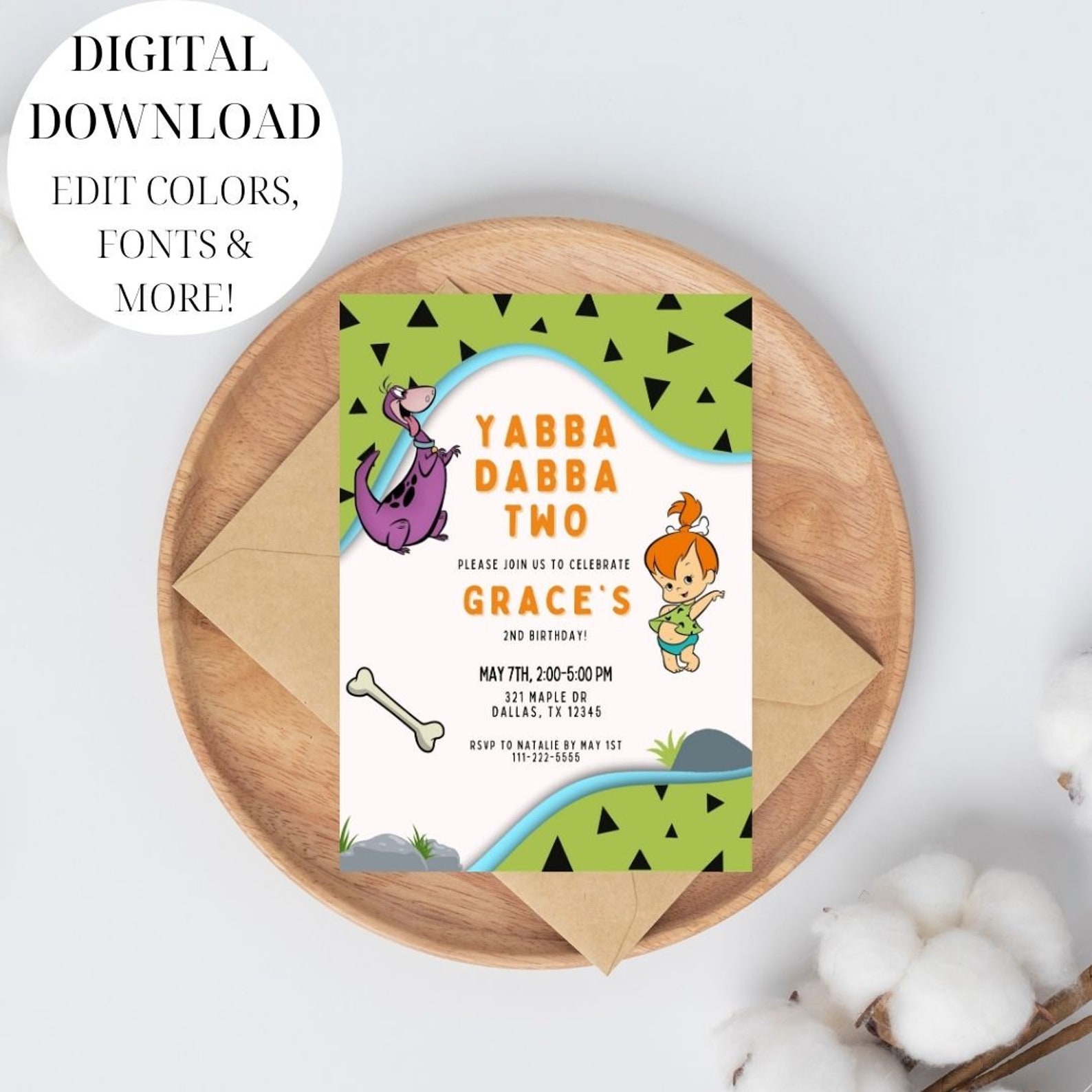 Yabba Dabba Two Birthday Invitation Template, Digital Download ...