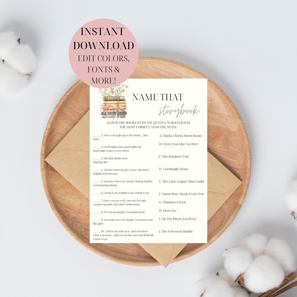 Name That Storybook Baby Shower Game Editable Template | Book Themed ...