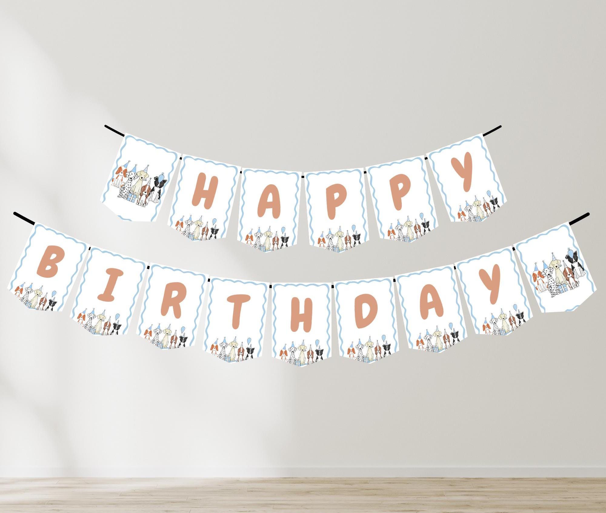 Puppy Pawty Happy Birthday Banner Flags Editable Dog Theme Birthday ...