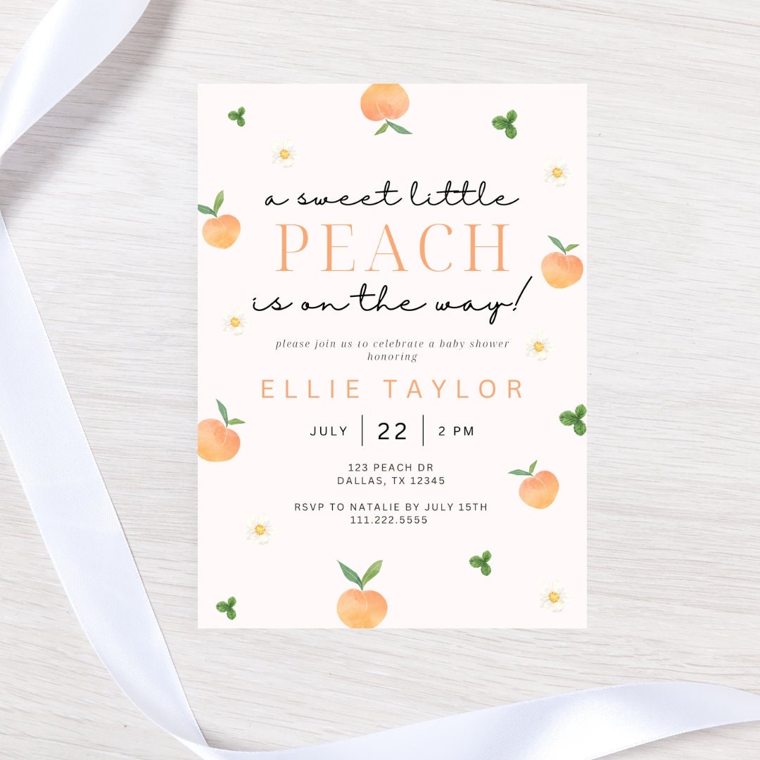 Peach Baby Shower Editable Invitation A Sweet Little Peach is on the ...