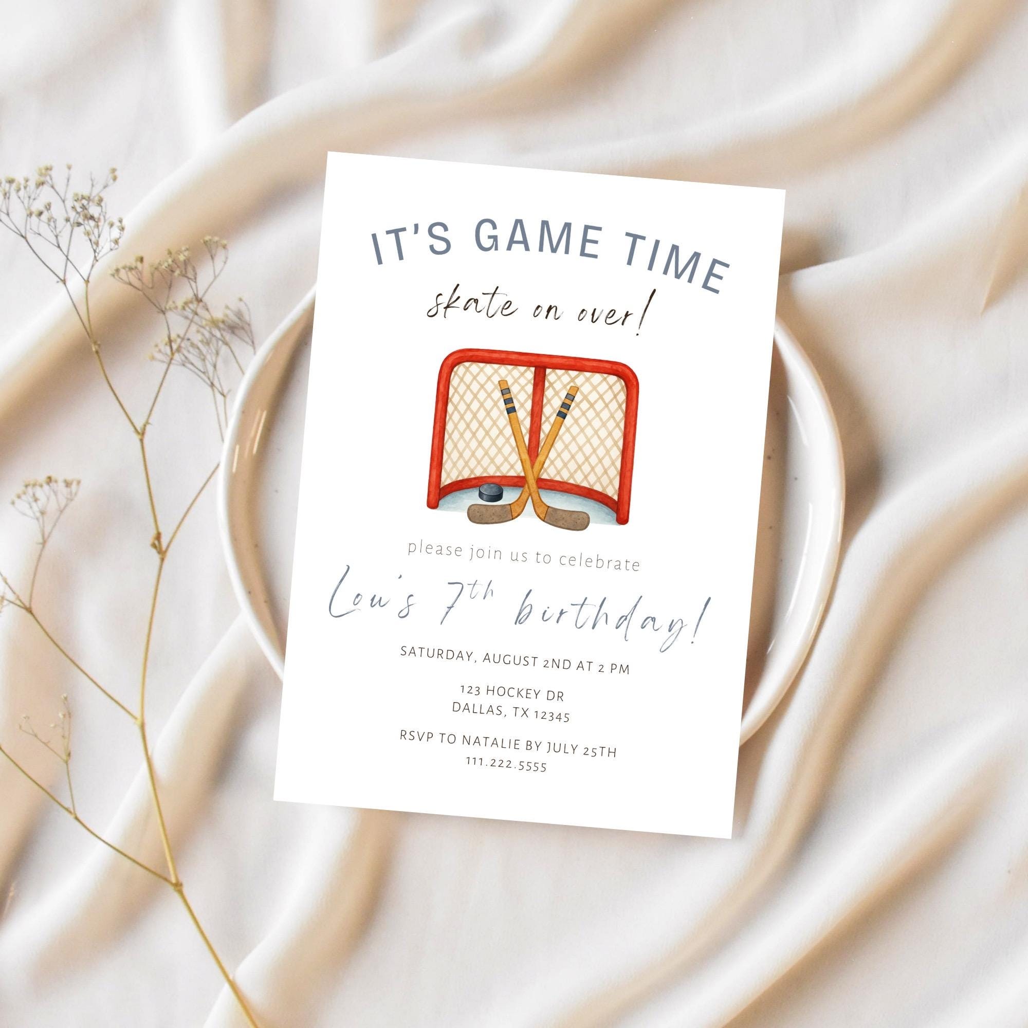 Editable Hockey Birthday Party Invitation | Minimalist Hockey Theme ...