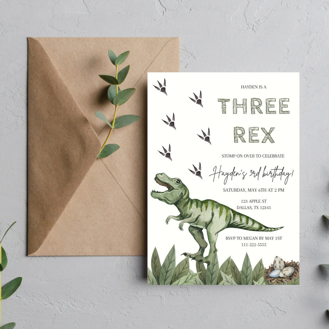Three-rex Invitation, Editable Dinosaur Birthday Invite, Three Rex ...
