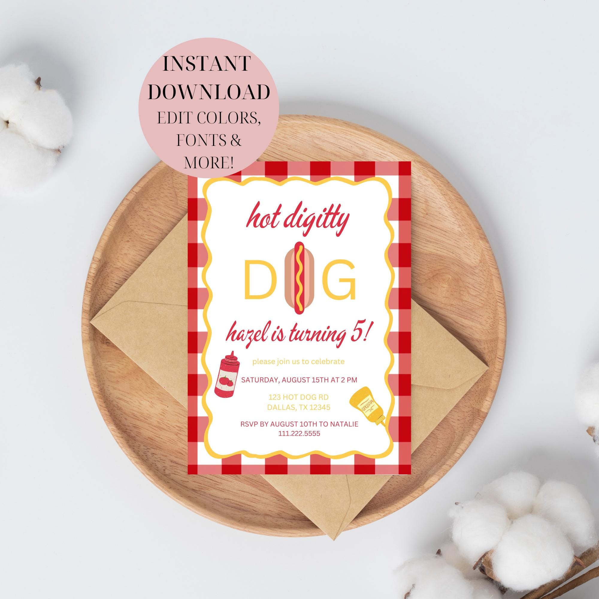 Editable Hot Dog Party Invitation | Hot Diggity Dog Birthday Party ...