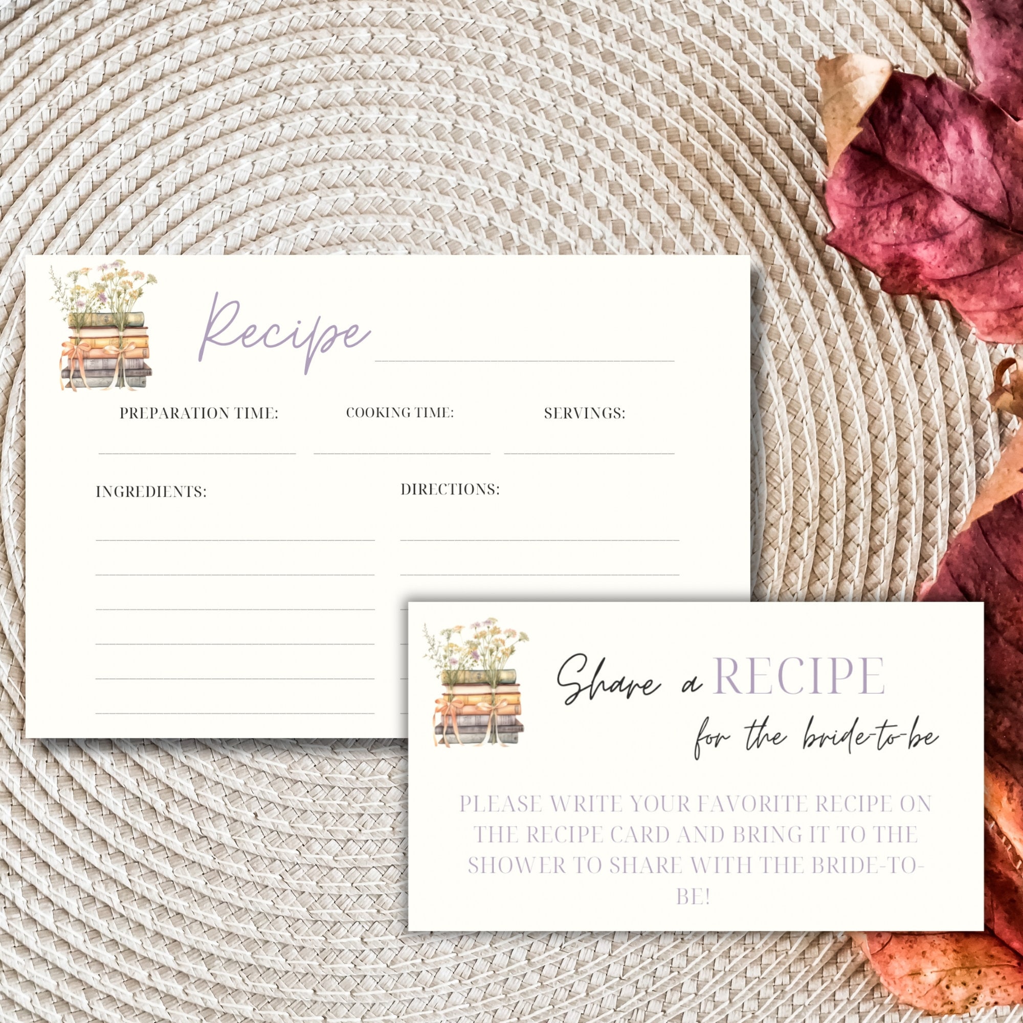 Book Themed Bridal Shower Recipe Cards | Storybook Recipe Bridal Shower ...