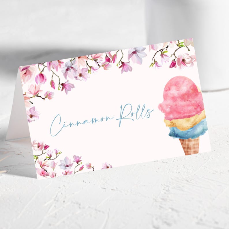 Ice Cream Themed Party Printable Food Tent Labels | Pastel Floral Ice ...