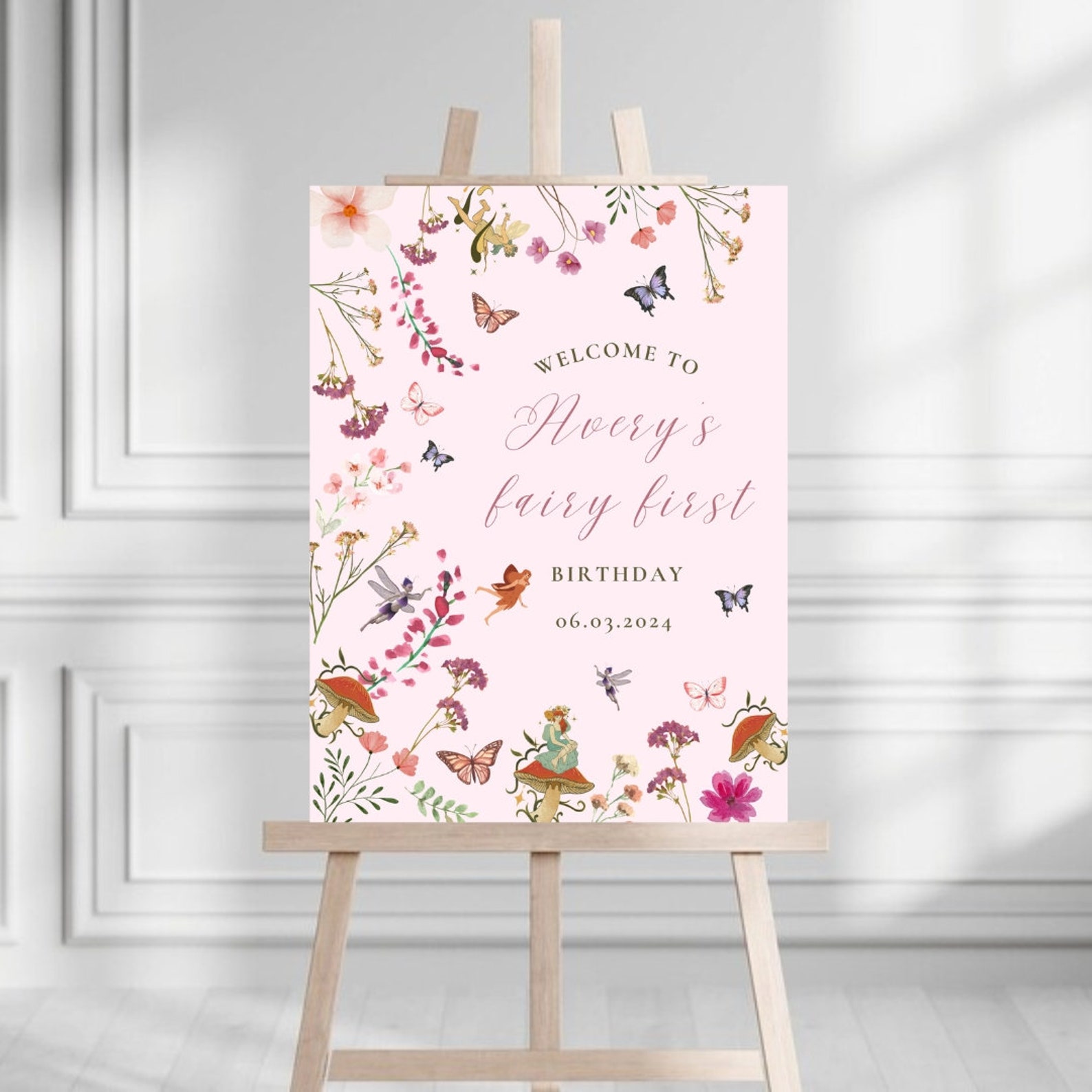 Fairy First Birthday Welcome Sign Editable Fairy 1st Birthday Welcome ...