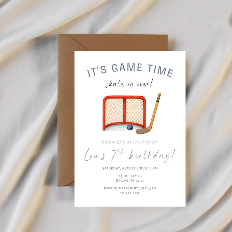 Editable Hockey Birthday Party Invitation | Minimalist Hockey Theme ...