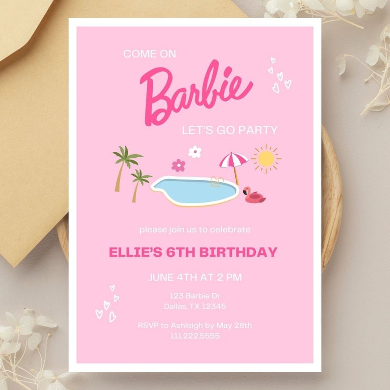 Barbie Birthday Party Invitation Barbie Dreamhouse Invite - Etsy