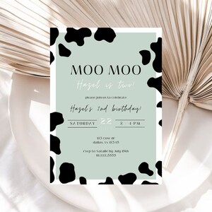 Moo Moo I’m Two Birthday Invitation, Gender Neutral Cow Birthday Invite ...