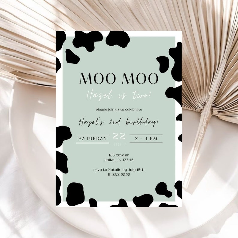 Moo Moo I’m Two Birthday Invitation, Gender Neutral Cow Birthday Invite ...