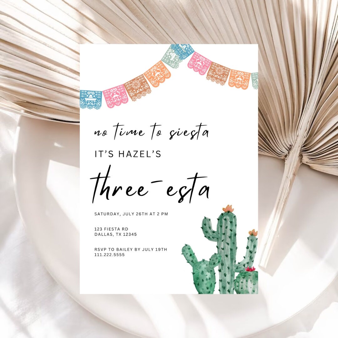 Three-esta Birthday Invitation | Editable Fiesta Birthday Invitation ...