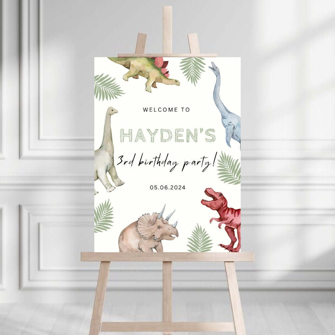 Editable Three Rex Welcome Sign | Dinosaur Birthday Welcome Sign | T ...