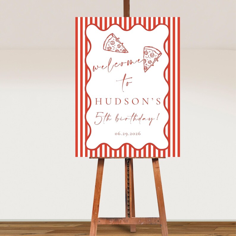 Editable Pizza Birthday Party Welcome Sign | Printable Pizzeria Party ...