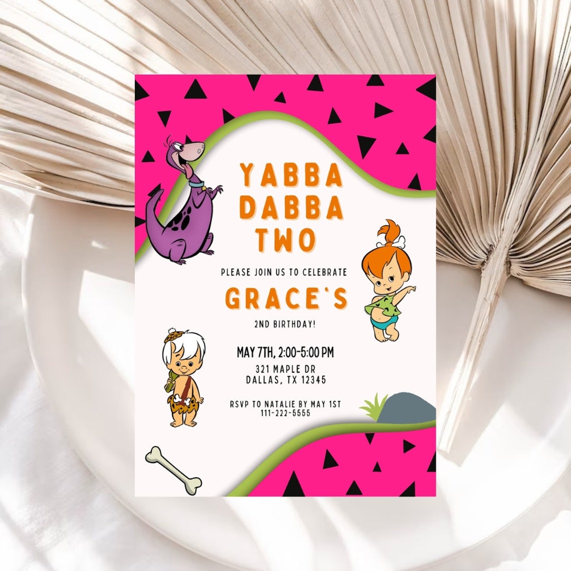 Yabba Dabba Two Editable Birthday Invitation | Digital Download | Pink ...