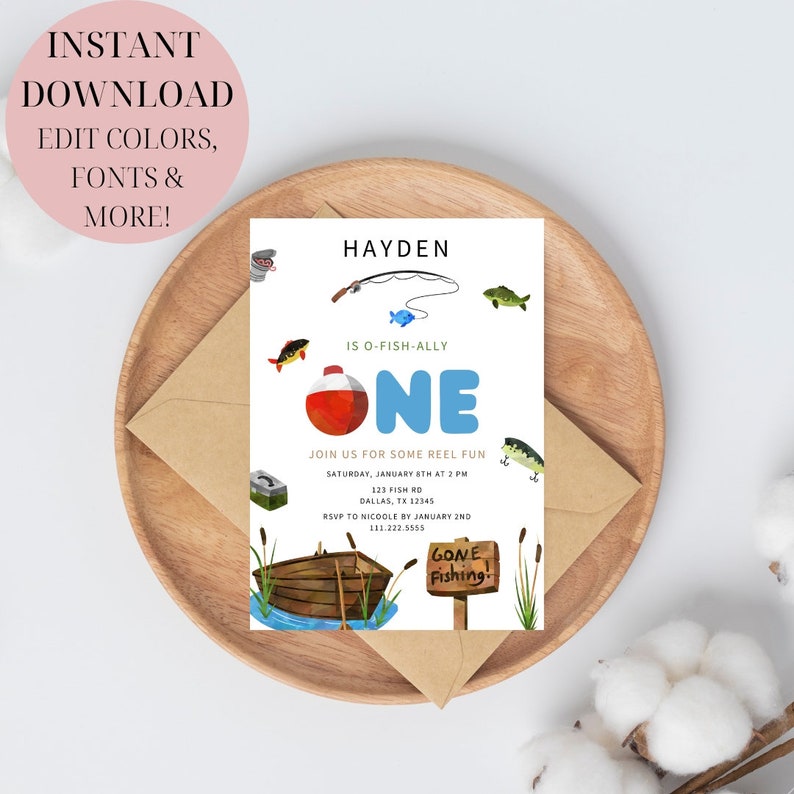 O-fish-ally-one Birthday Invitation Editable Fishing - Etsy