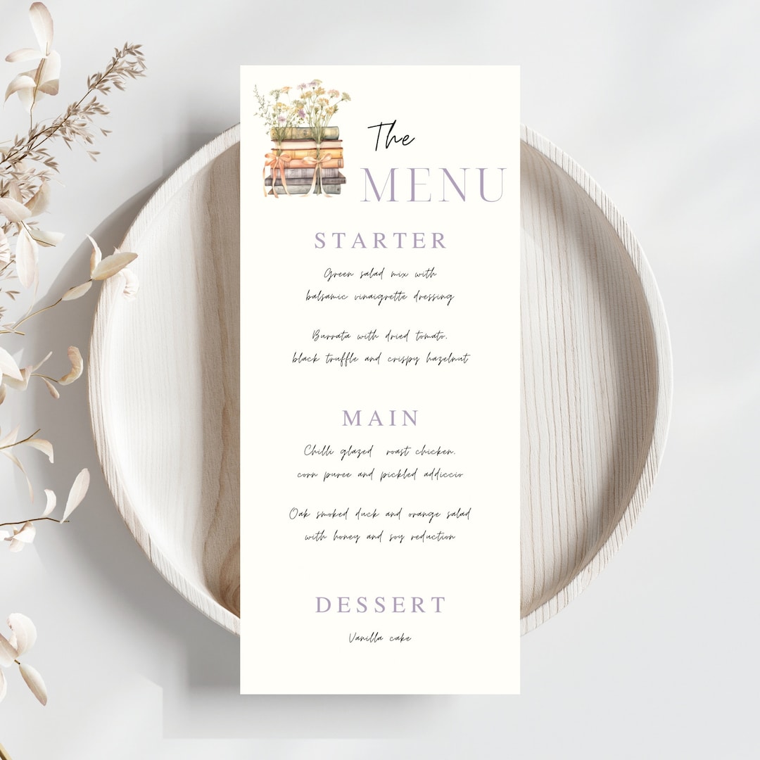 Storybook Themed Menu Template | Book Stack Printable Menu | Vintage ...