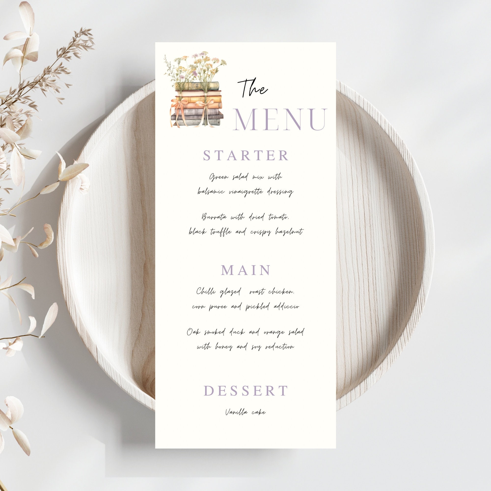 Storybook Themed Menu Template Book Stack Printable Menu Vintage ...