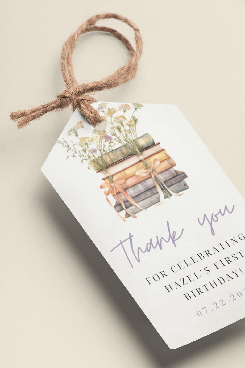 Storybook Birthday Printable Favor Tag | Book Stack Favor Tag | Book ...