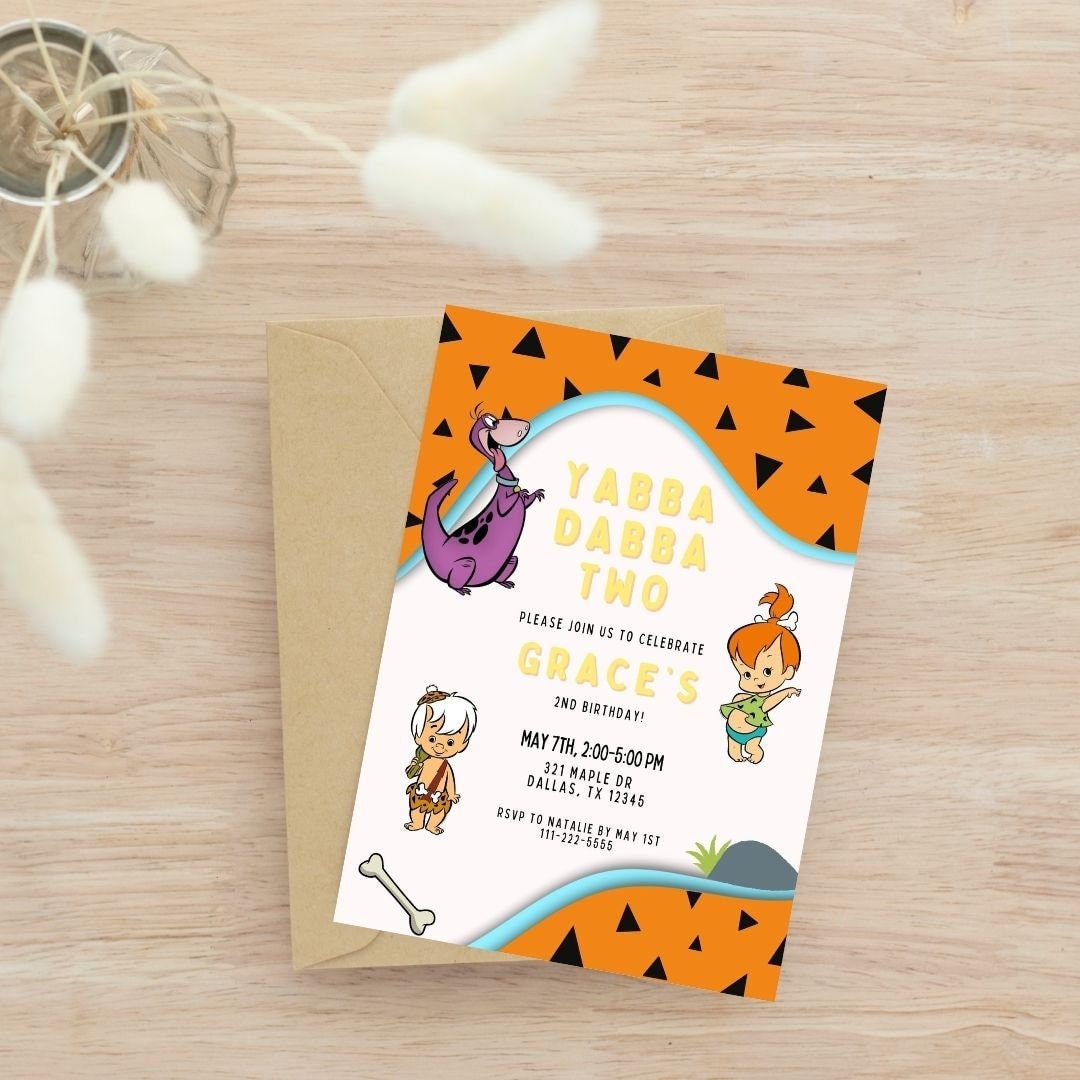 Yabba Dabba Two Birthday Invitation Template,digital Download,orange ...