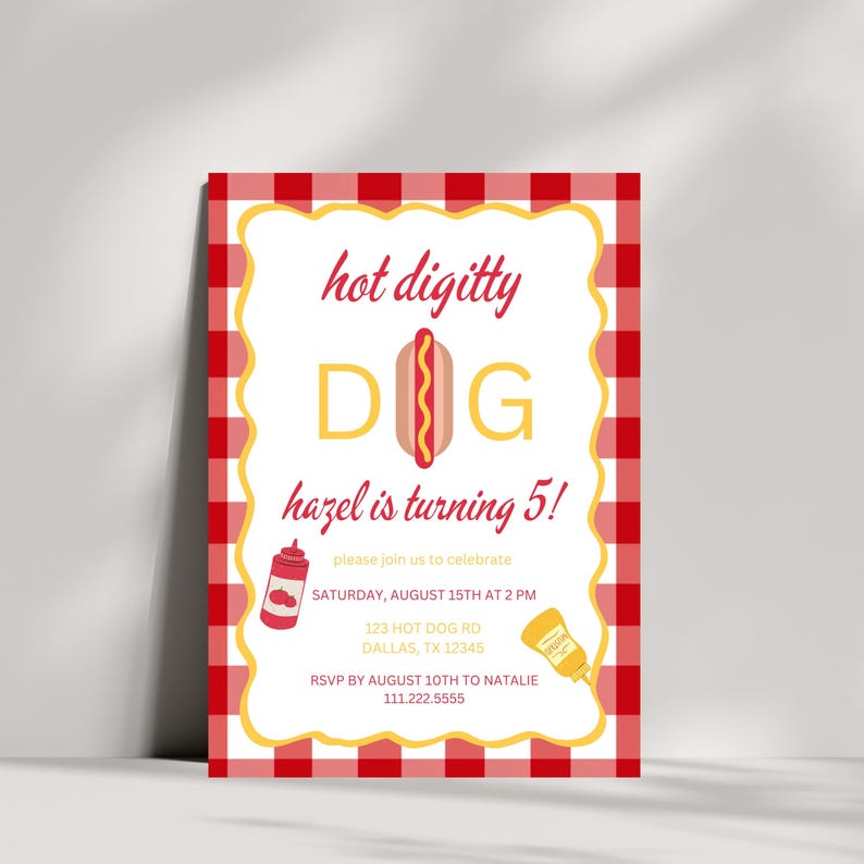 Editable Hot Dog Party Invitation | Hot Diggity Dog Birthday Party ...