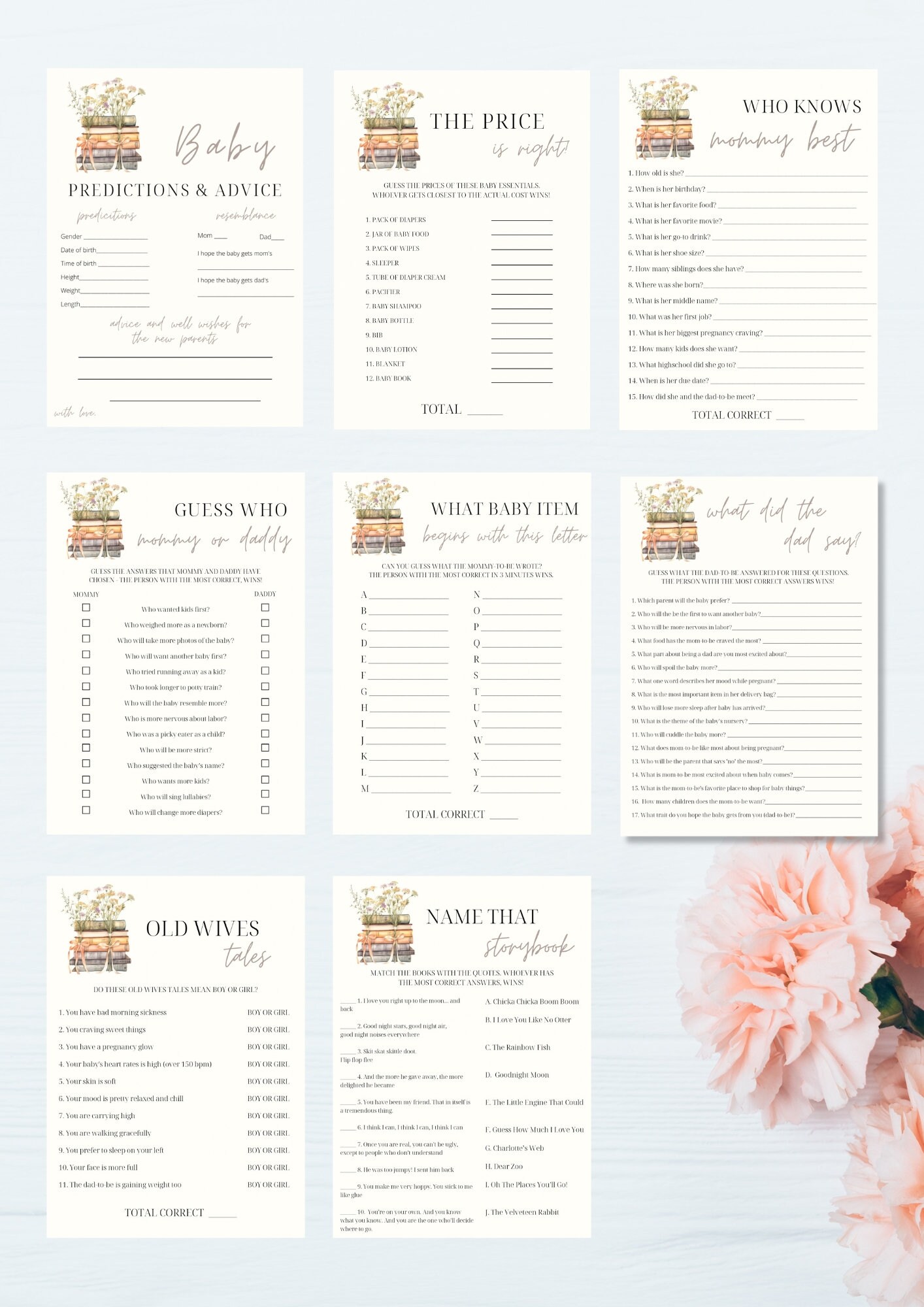 Editable Storybook Baby Shower Games Book Themed Baby Shower Games ...