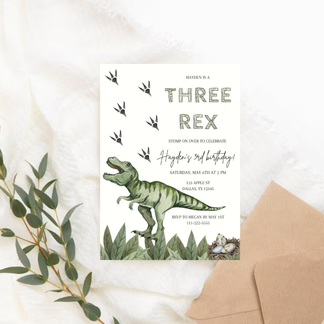 Three-rex Invitation, Editable Dinosaur Birthday Invite, Three Rex ...